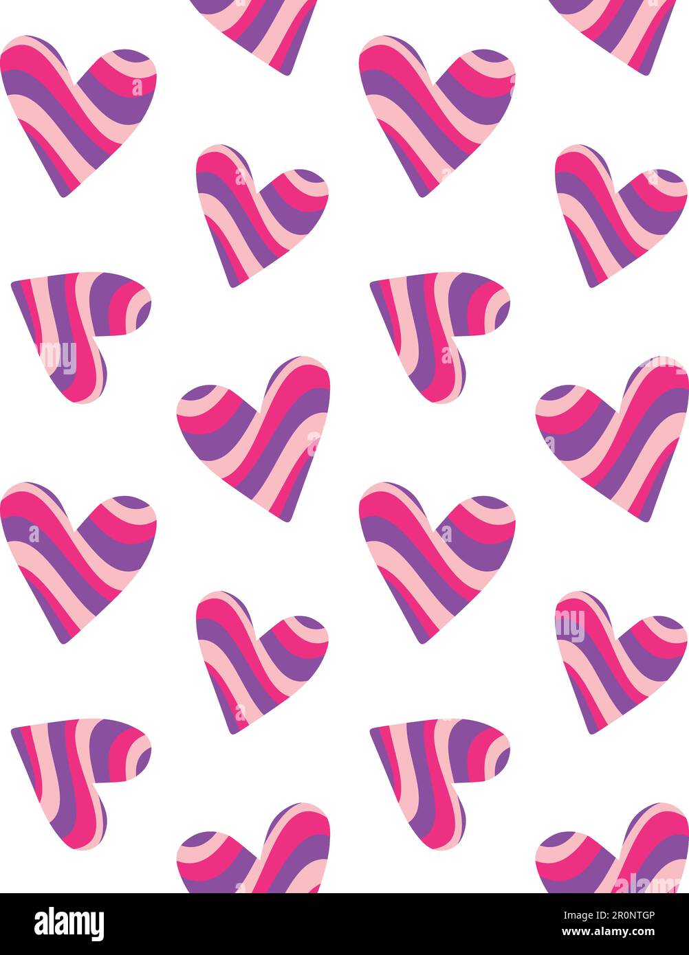 Vector seamless pattern of pink retro groovy striped heart isolated on ...