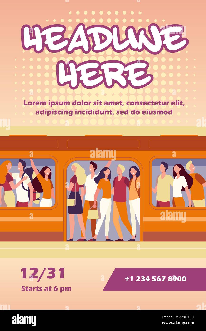 Crowd of happy people travelling by subway train Stock Vector Image ...