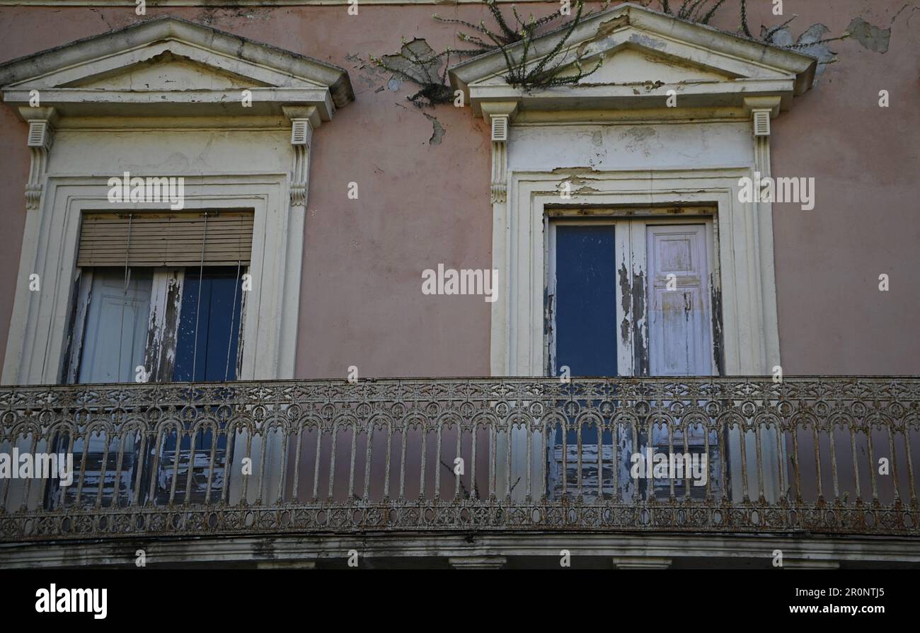 Old Neoclassical building facade in Pachino, Sicily Italy Stock Photo ...