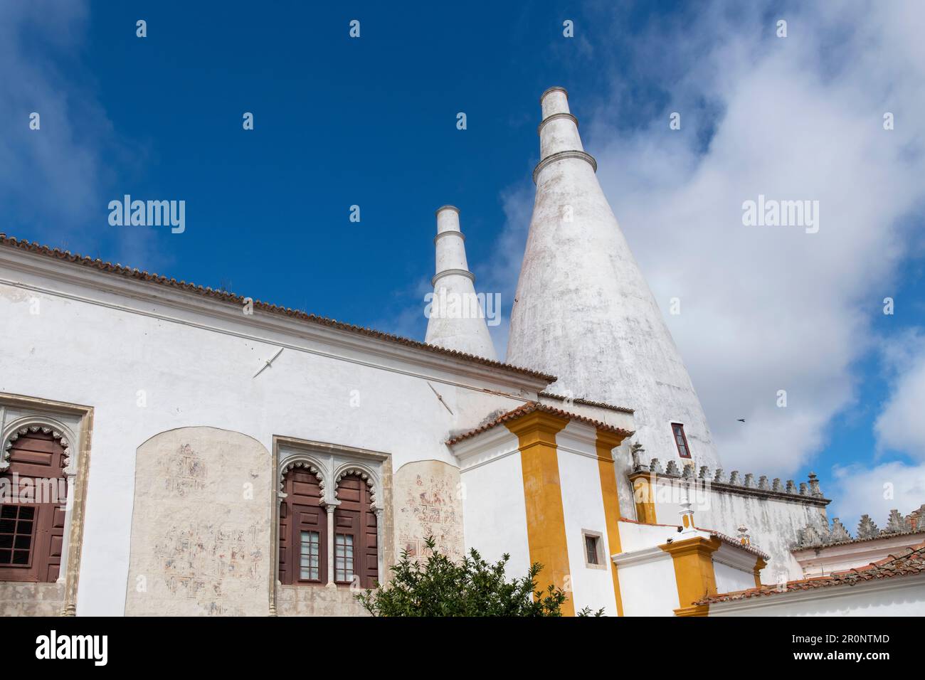 Low angle view of the iconic conical chimneys of medieval royal ...
