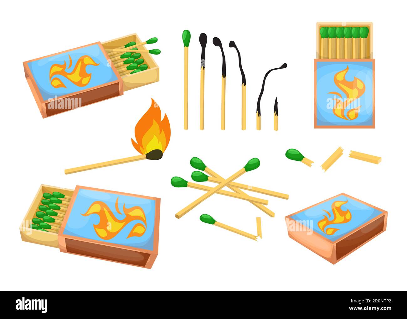 Colorful matchsticks and matchboxes flat illustration set Stock Vector ...