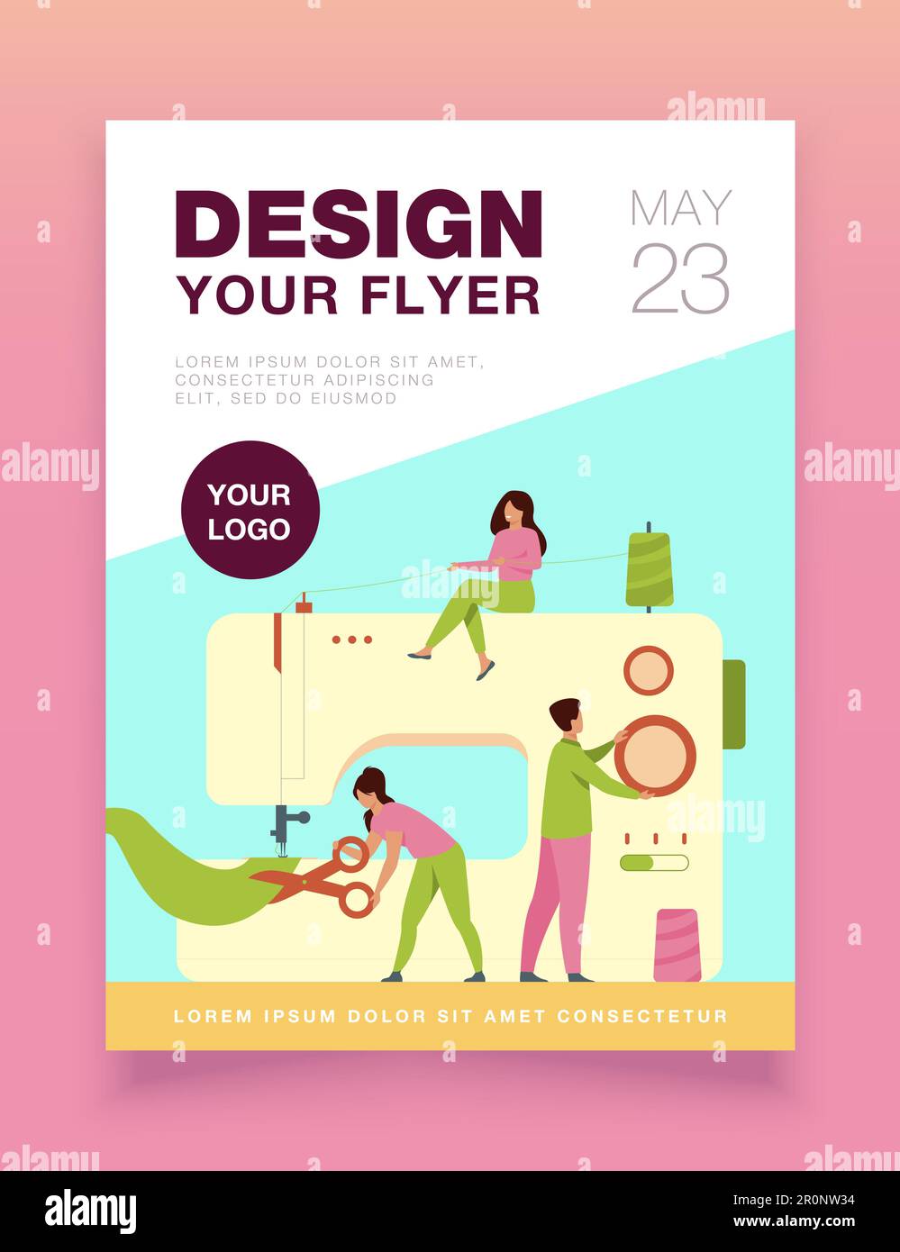 Tiny Tailors Creating Outfit And Apparel On Sewing Machine Stock Vector