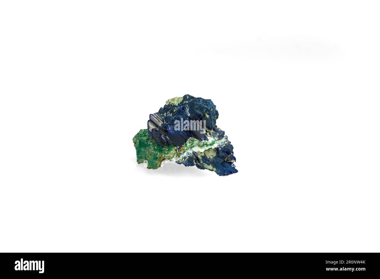 azurite isolated on white blackground. macro detail background. close ...