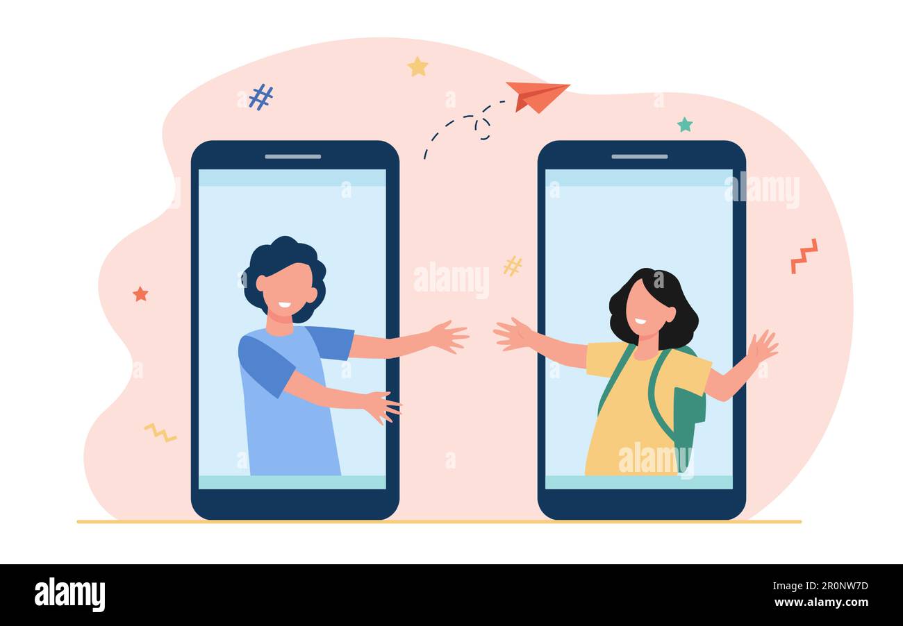 Happy kids talking from giant smartphone screens Stock Vector Image ...