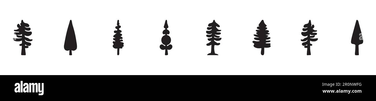 Quirky fir tree scandi linocut vector border. Washi tape design in ...