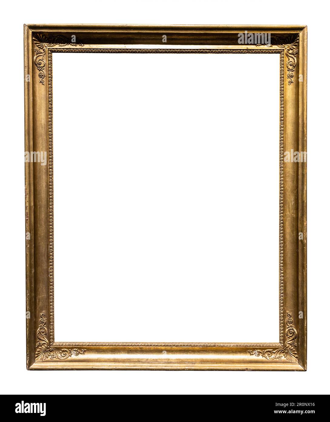old vertical narrow rococo bronze picture frame isolated on white ...