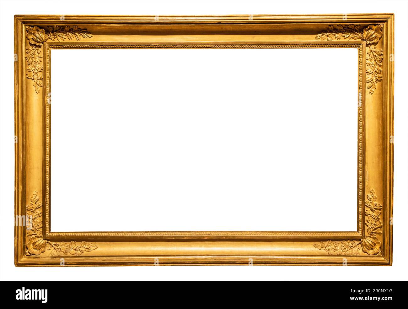 old horizontal long rococo gold picture frame isolated on white ...