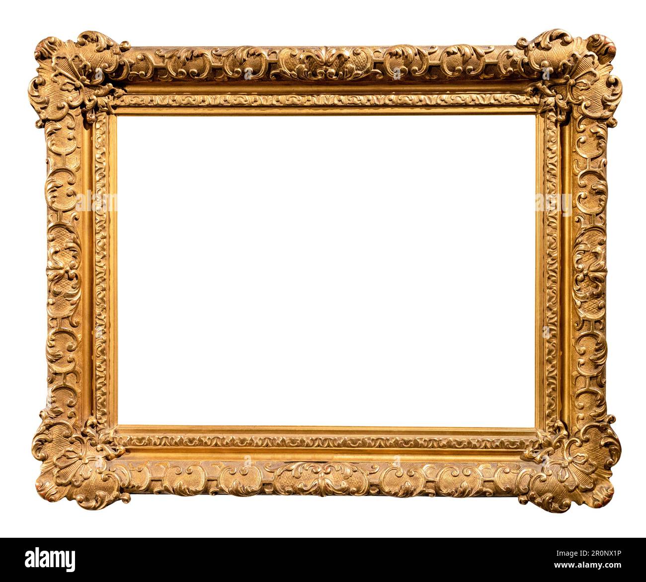 old horizontal wide baroque picture frame isolated on white background ...