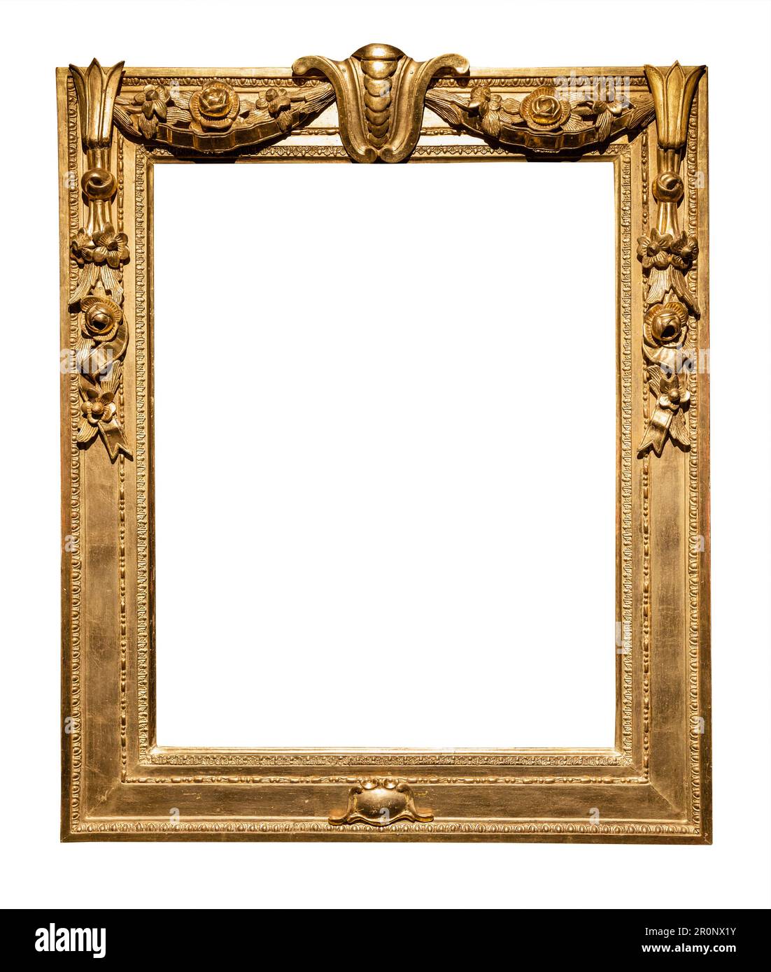 old vertical ornamental gold picture frame isolated on white background ...