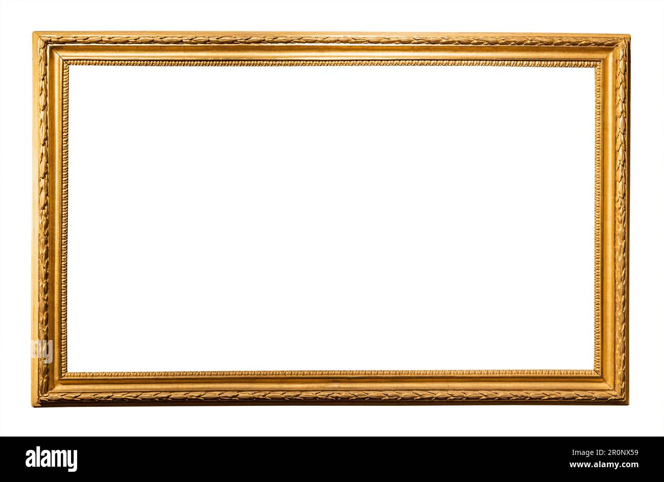 old horizontal long narrow wooden picture frame isolated on white ...