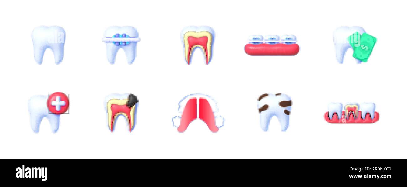 3D dentistry icons for medical design. Dentistry icons in realistic ...