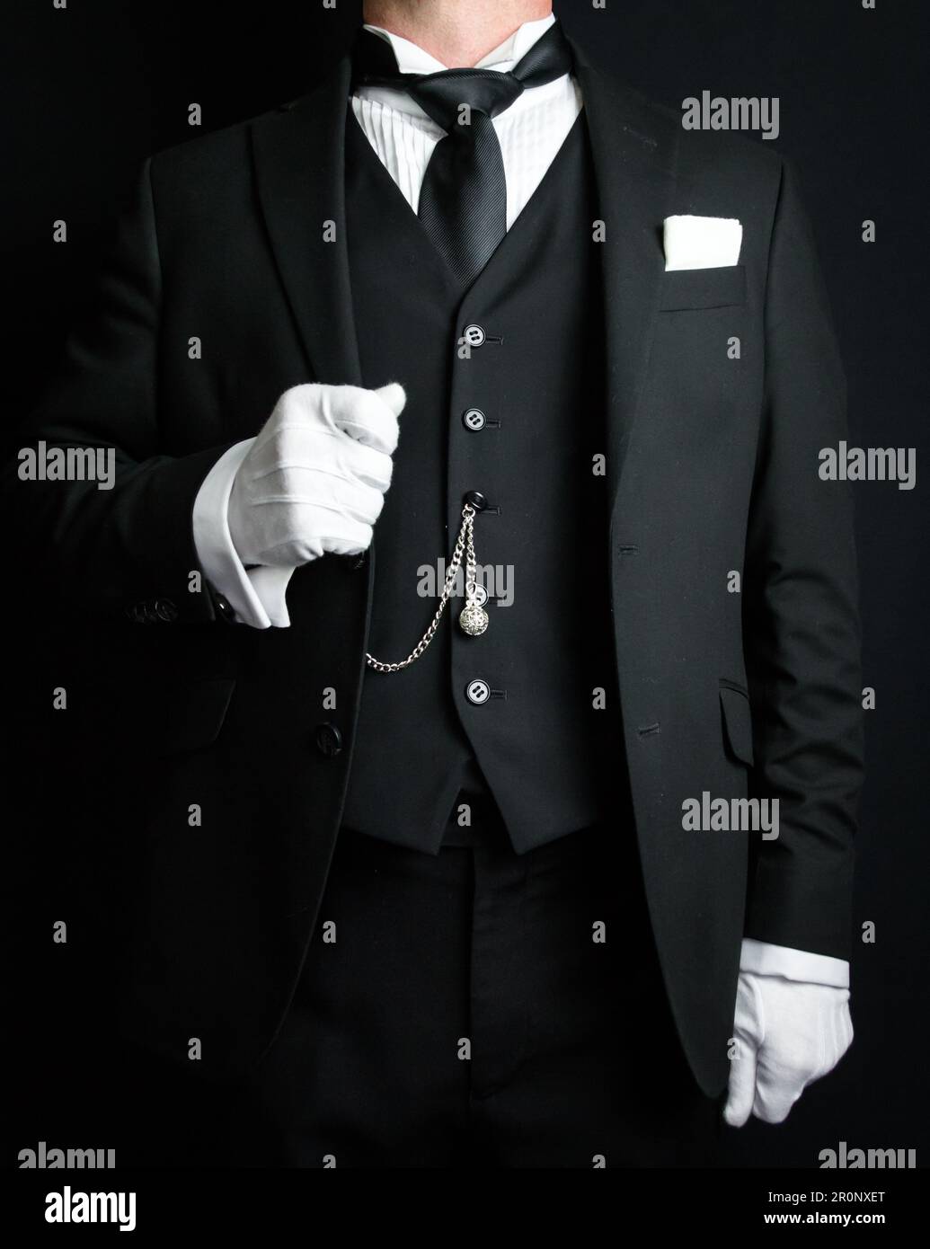 Portrait of Elegant Butler in Dark Formal Suit and White Gloves ...