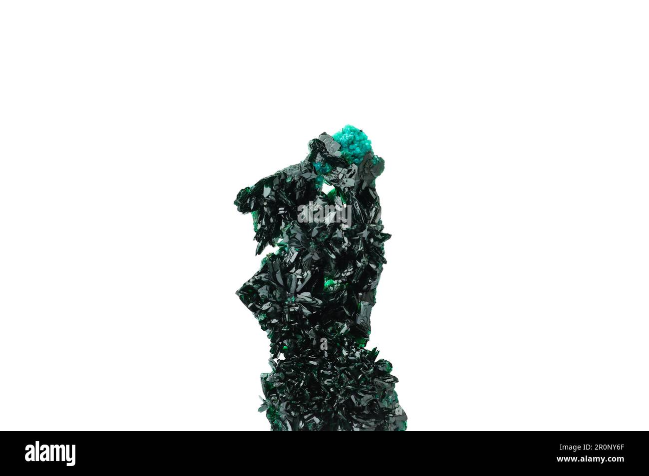 atacamite green crystal isolated on white background. macro detail ...