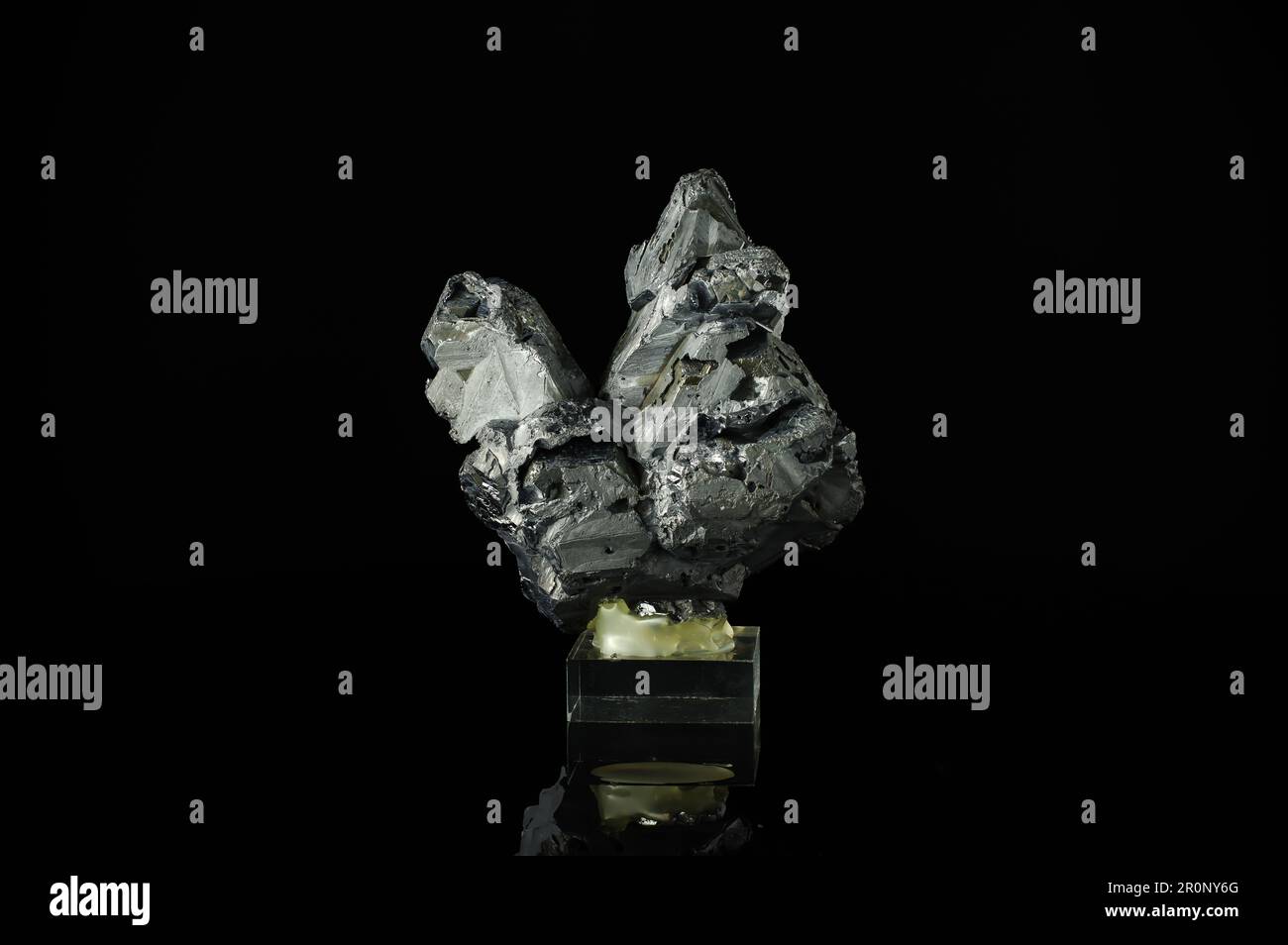 Galena on black background. macro detail texture background. close-up raw rough unpolished semi ...