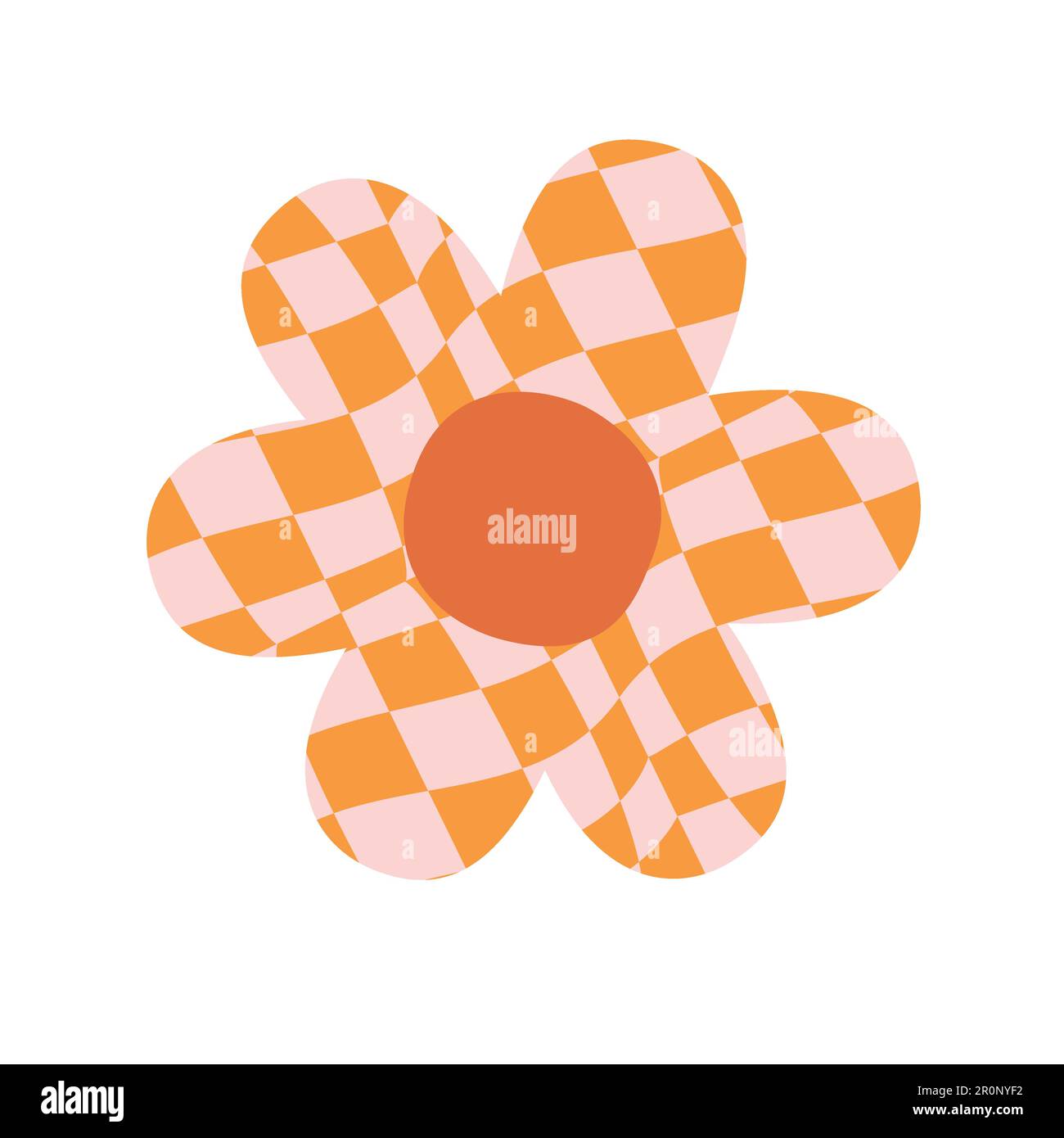 Vector retro groovy flower with checkered texture pattern isolated on ...