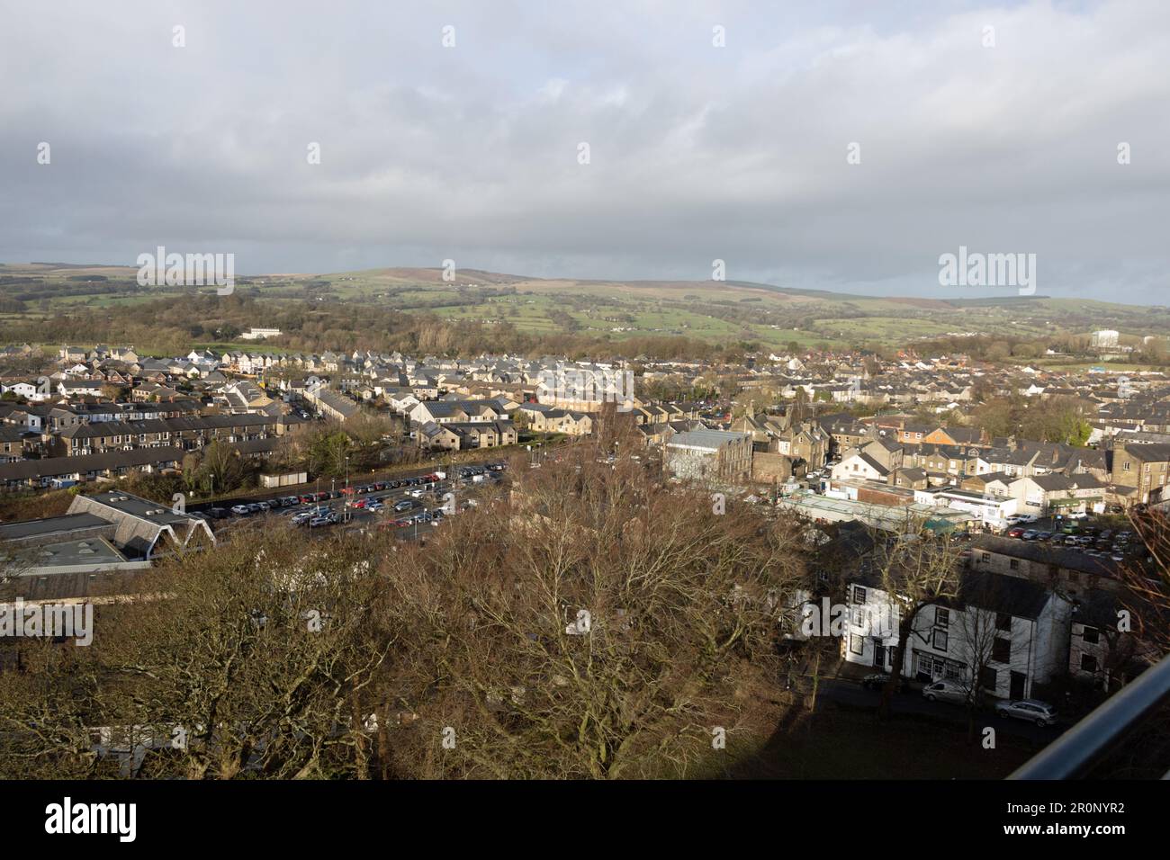 The town of Clitheroe viewed from Clitheroe Castle in the Ribble Valley ...