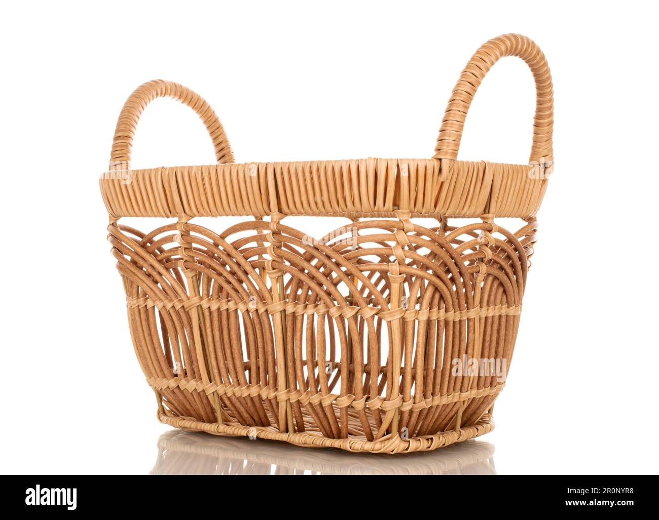 One basket woven from vines, macro, isolated on white background Stock ...