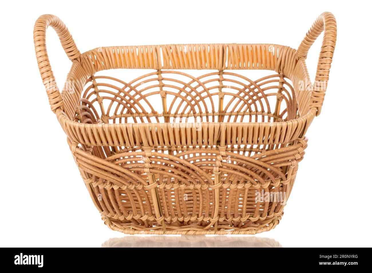 One basket woven from vines, macro, isolated on white background Stock ...