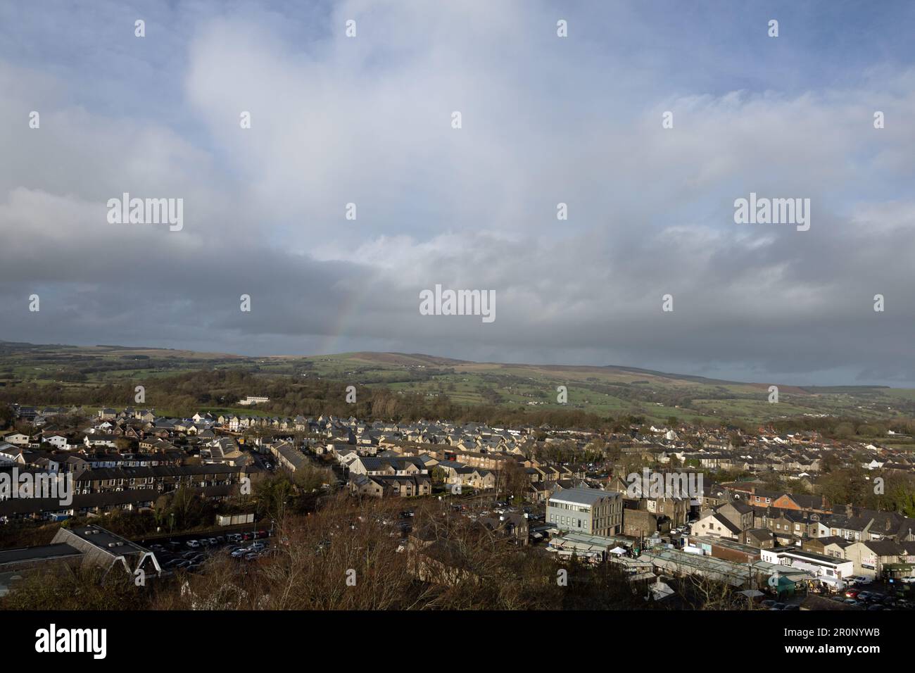 The town of Clitheroe viewed from Clitheroe Castle in the Ribble Valley ...