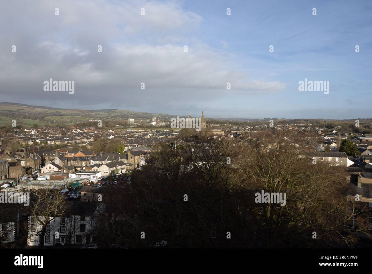 The town of Clitheroe viewed from Clitheroe Castle in the Ribble Valley ...