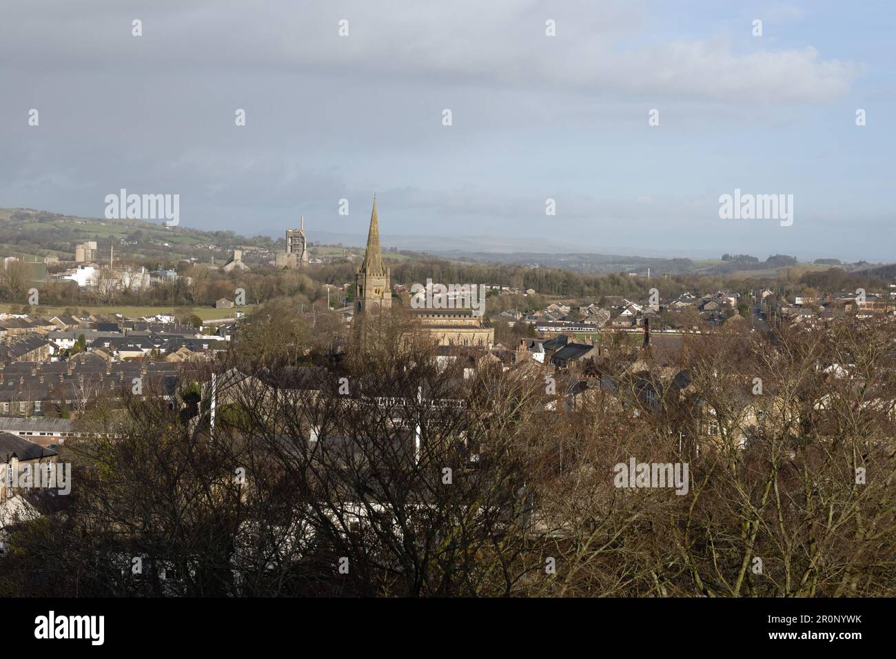 The town of Clitheroe viewed from Clitheroe Castle in the Ribble Valley ...