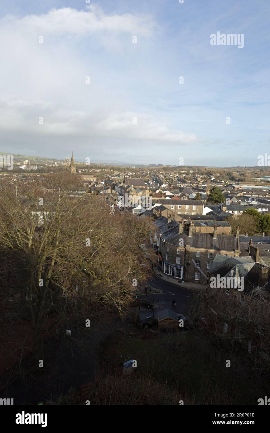 The town of Clitheroe viewed from Clitheroe Castle in the Ribble Valley ...