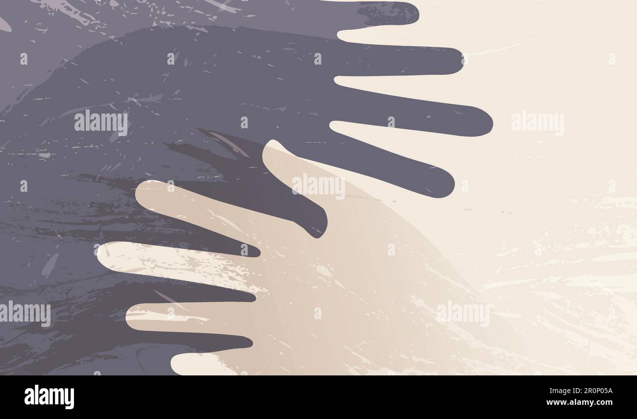 Racial equality concept. Two intersecting hands of a white man and a ...