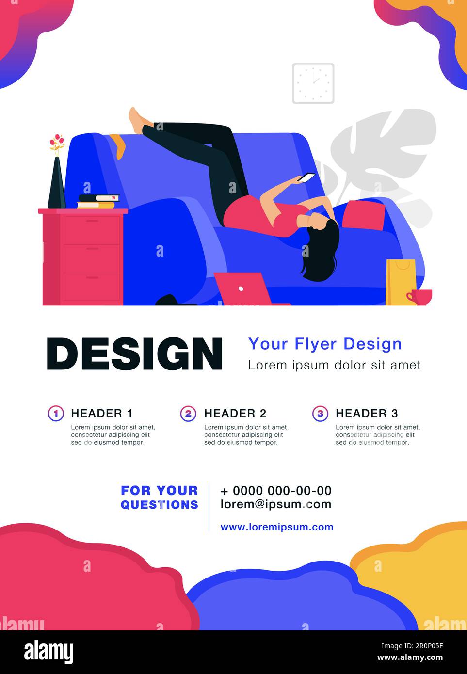 Lazy depressed woman resting in couch with smartphone Stock Vector ...