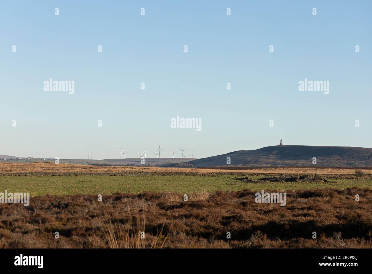 Darwen Tower and Darwen Hill viewed from Wheelton Moor on a winter day ...