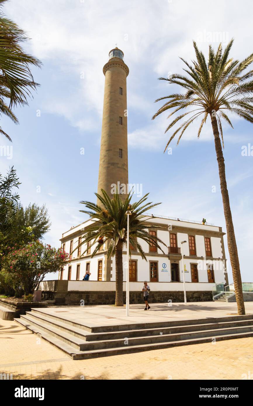 Maspalomas lighthouse on the Punta de Maspalomas seafront. El Faro de ...
