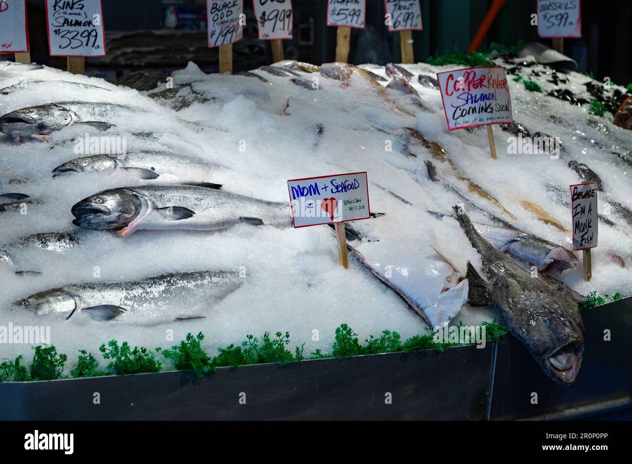 Freshly caught fish on display in an urban fishmonger's shop Stock ...