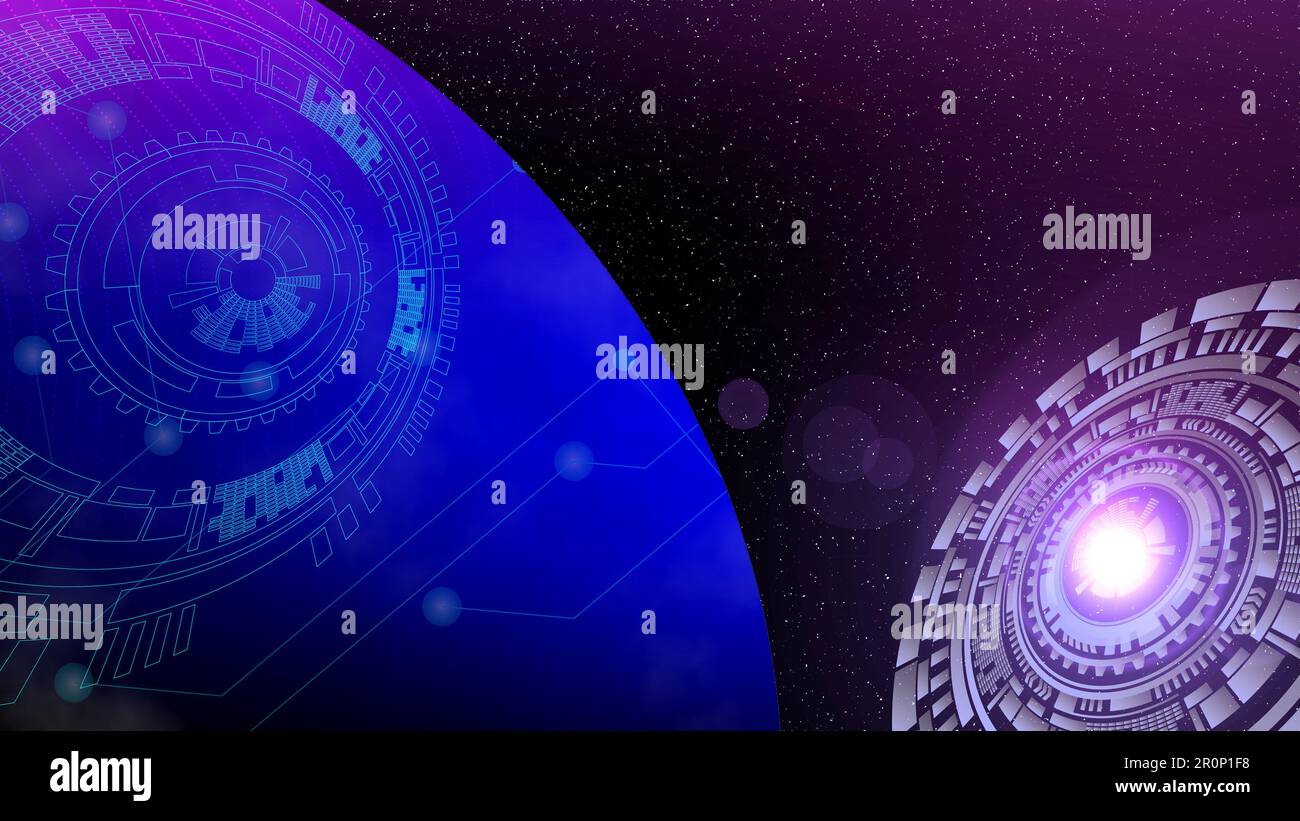 A digital illustration of a space communication connection network on a ...