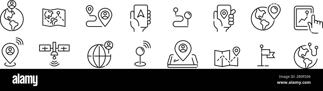 Location map pointer, gps tracker, direction and navigation icons. Pixel perfect, editable ...