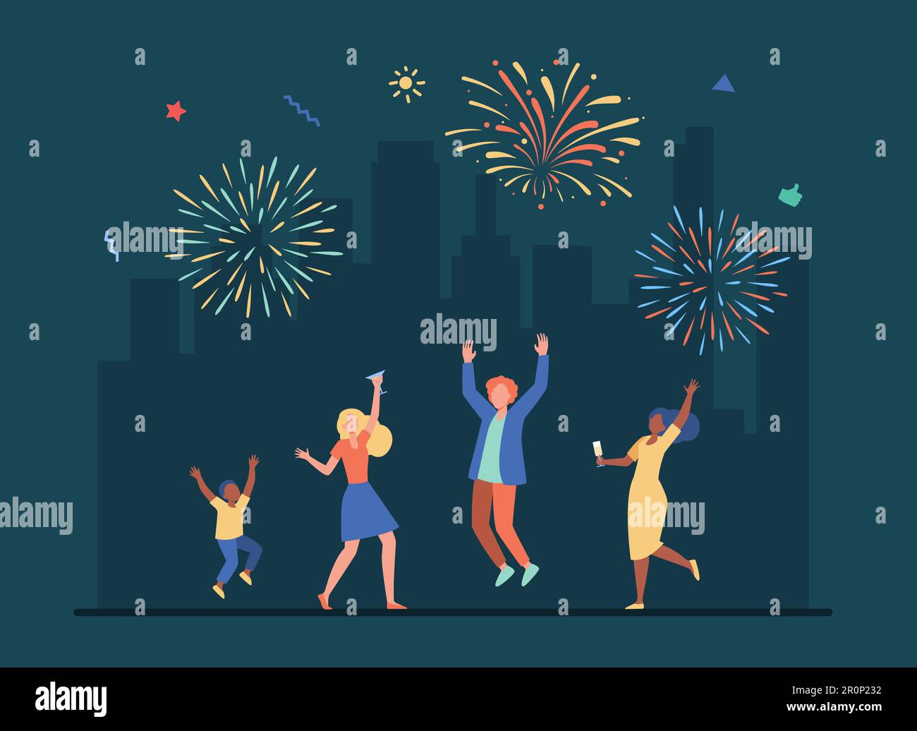 Cheerful people celebrating with colorful salute Stock Vector Image ...