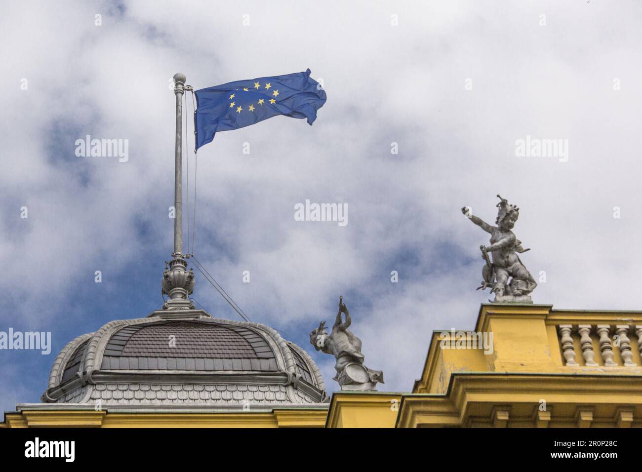 EU flag on the top of the baroque building Stock Photo - Alamy