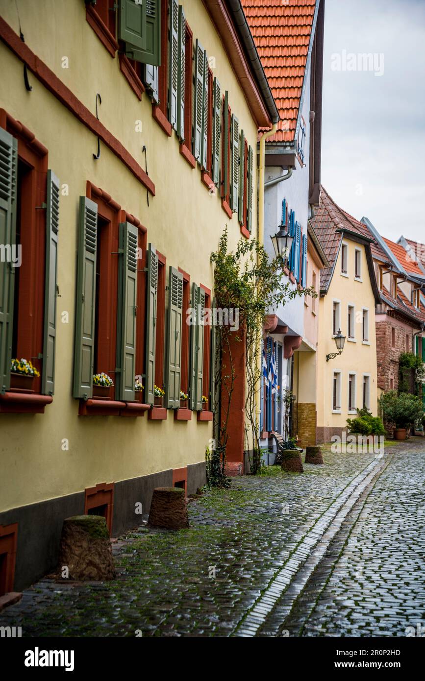 Street with the old traditional architecture, Ladenburg, Baden ...