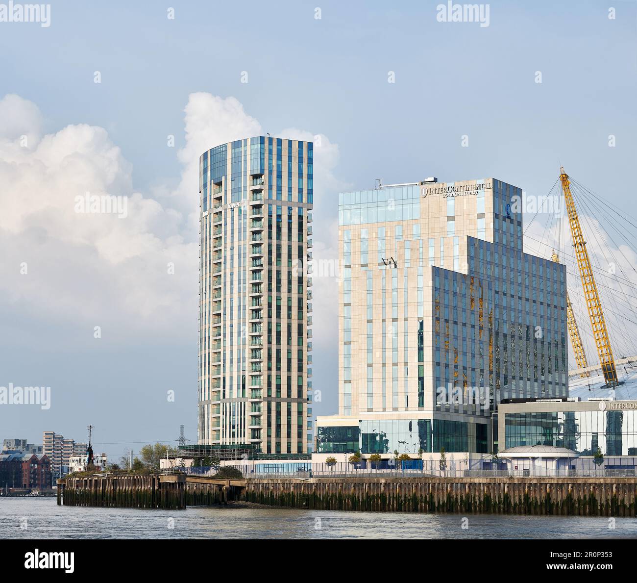 The Arora tower and the International hotel beside the O2 on a bank of ...