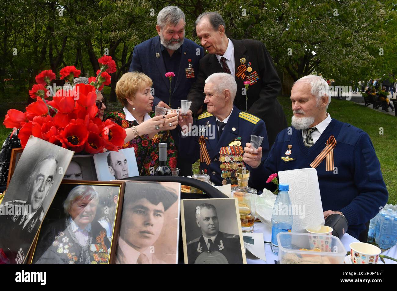 Russian military veterans toast during the Victory Day marking the 78th ...