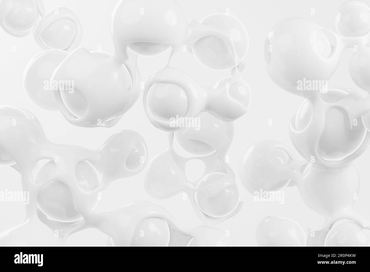 Abstract white background made of spheres and fluid-like substance ...