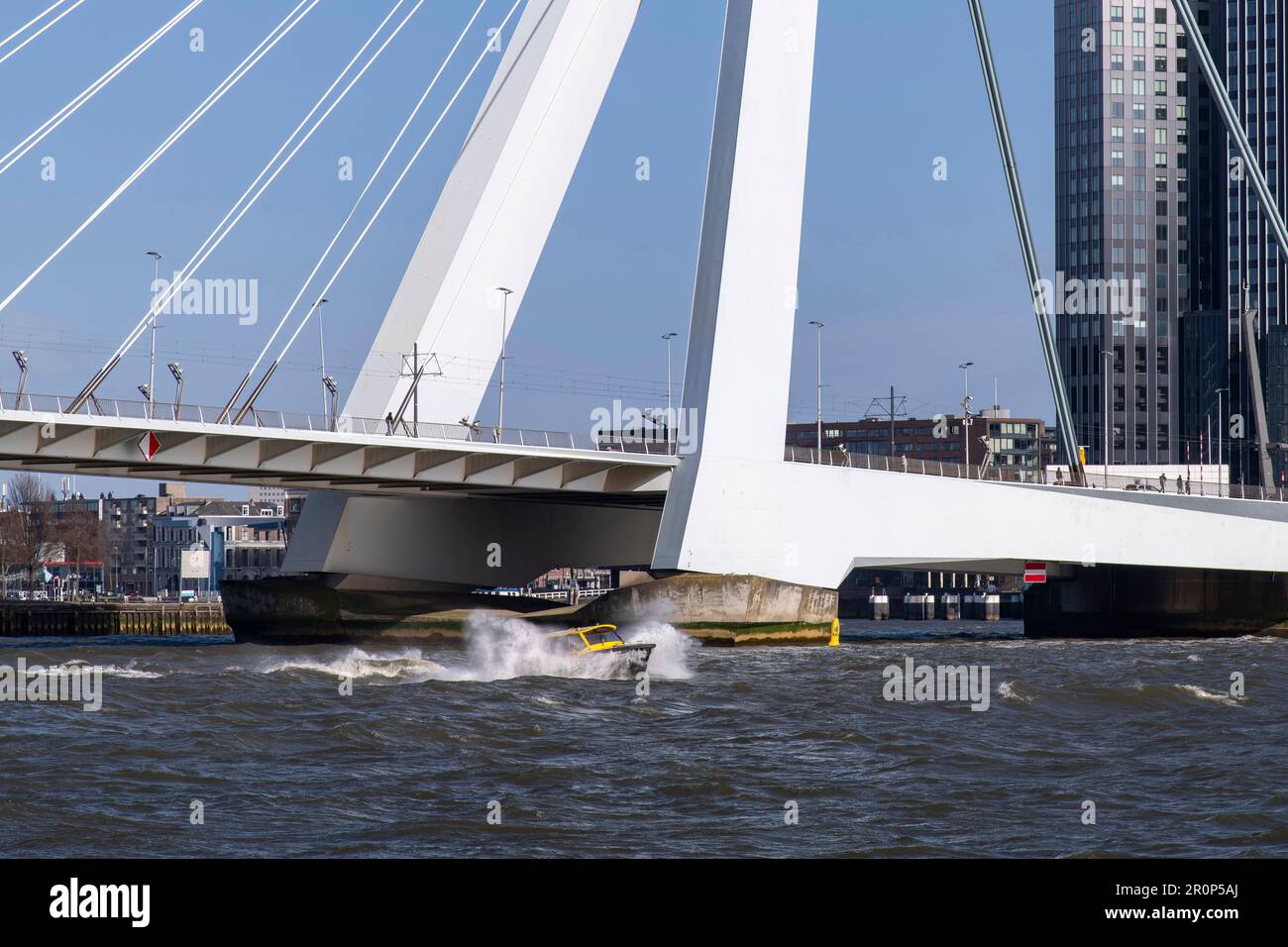 View over the Maas River in Rotterdam, the Netherlands, towards a small ...