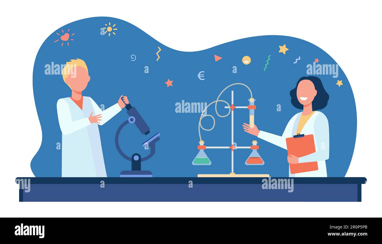 Lovely kids learning chemistry in laboratory Stock Vector Image & Art ...