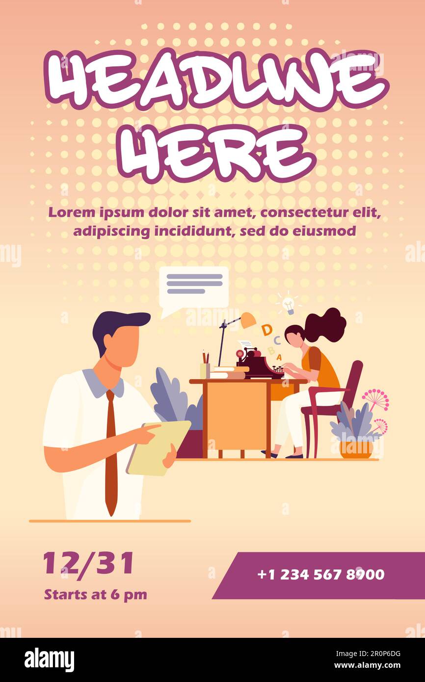 Female writer typing new text for editor Stock Vector Image & Art - Alamy