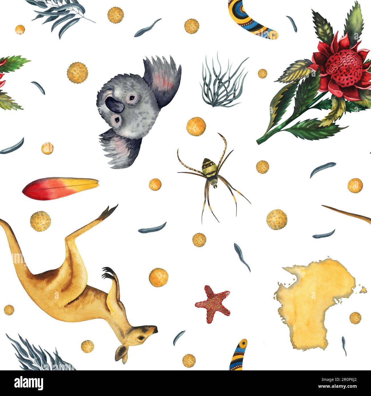 Travel Australia watercolor seamless pattern with decorative elements ...