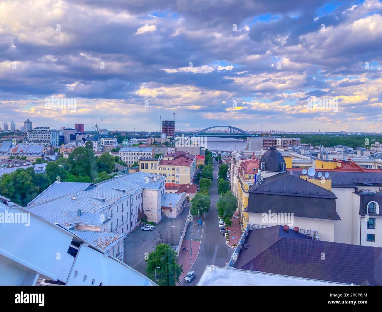 A view of the rooftops of the city in cloudy weather. Panorama of the ...