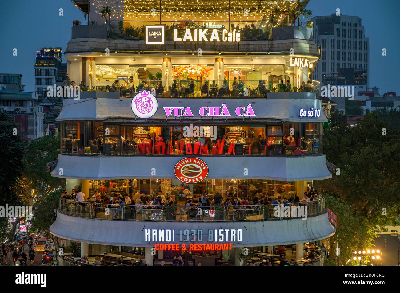 View to the Ham Ca Map building and during evening hours in Hanoi city ...