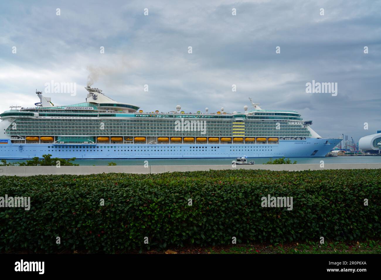 MIAMI BEACH, FL -17 FEB 2023- View of the MS Freedom of the Seas, a ...
