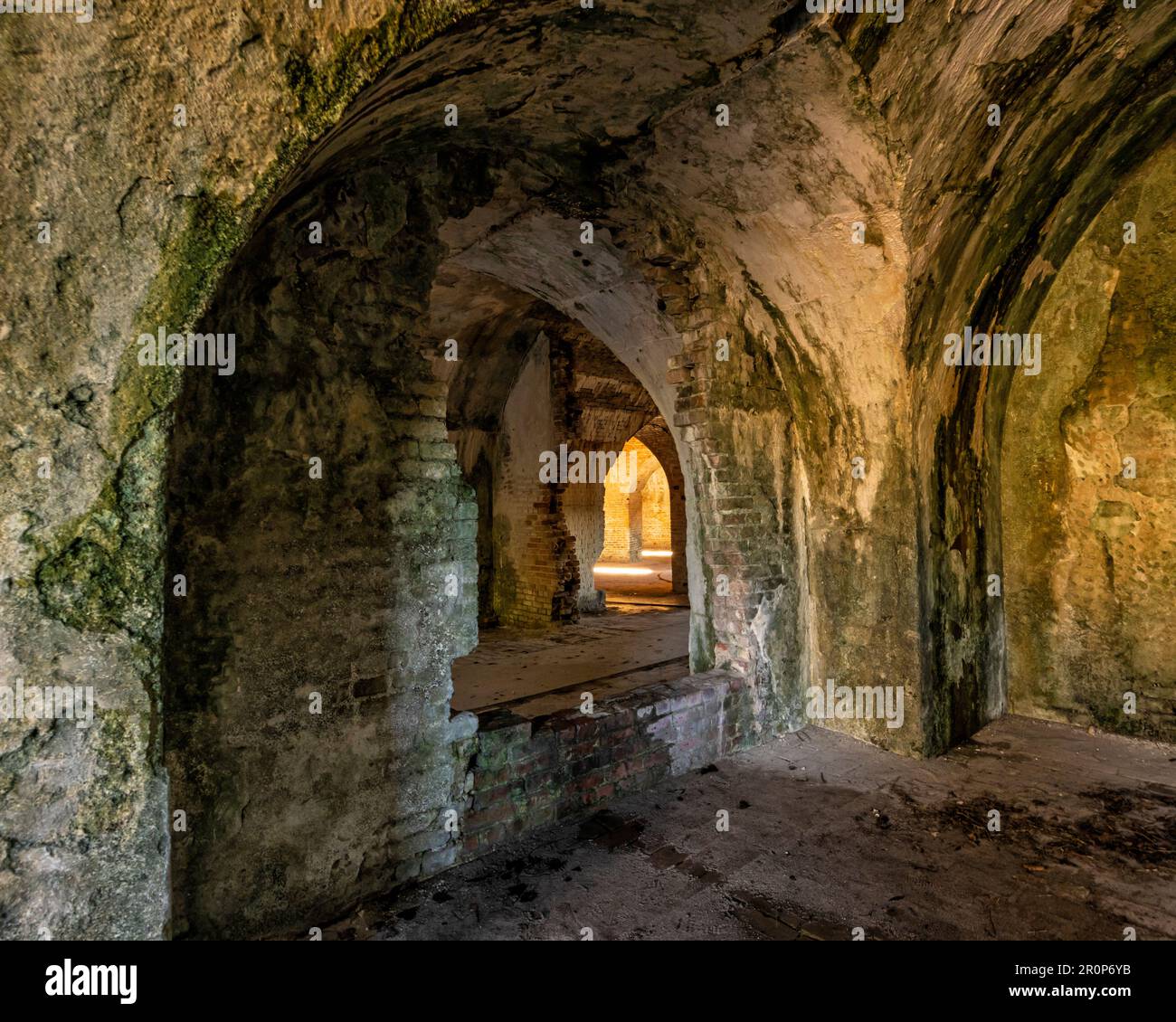 Layers of mold, lime, brick and light in historic Fort Pickens in Gulf ...