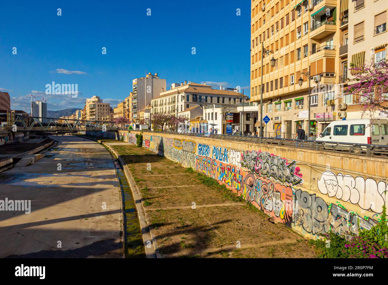 The Guadalmedina River running through the centre of the city of Malaga ...