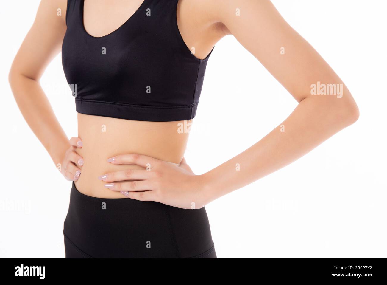 Closeup waist and abdomen of asian woman beautiful with slim isolated ...