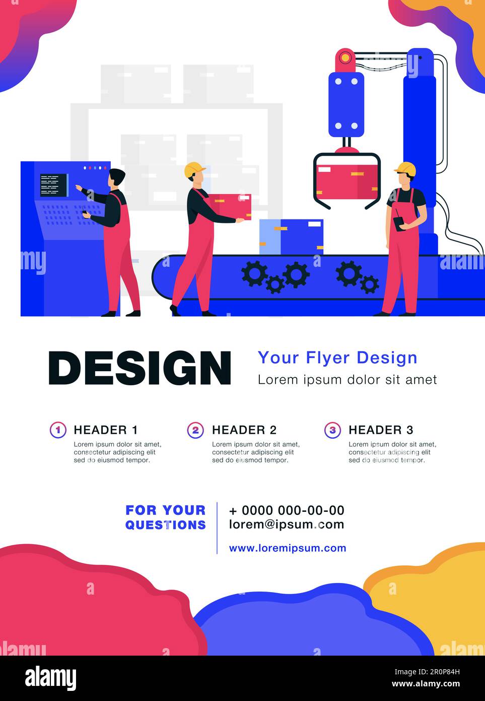 Factory workers and robotic arm removing packages from conveyor Stock ...